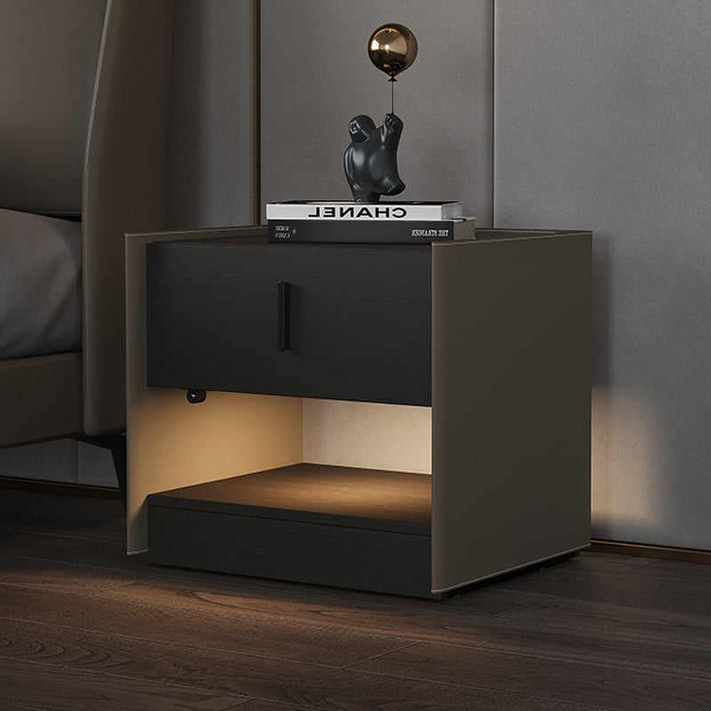 ACEX公式/ベッドサイドテーブル 高級感 本革 LEDセンサーライト